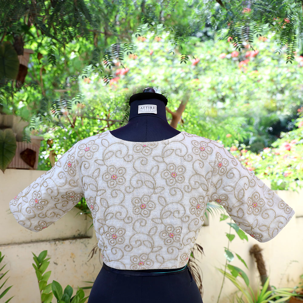 White And Antique Work Blouse