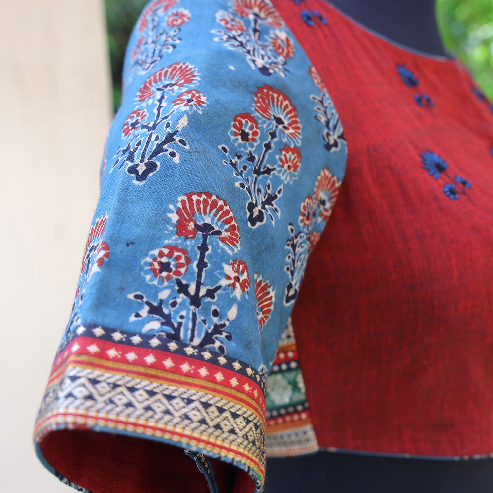 Maroon and Indigo Ajrakh Blouse